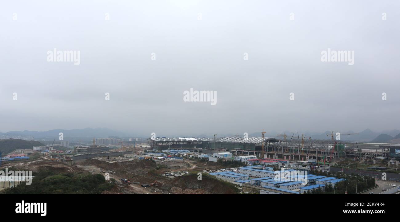 An aerial view of the dome of the T3 terminal of Guiyang Airport in ...