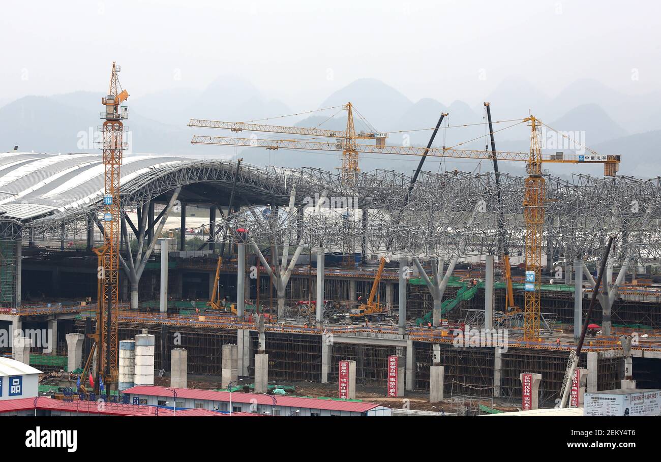 An aerial view of the dome of the T3 terminal of Guiyang Airport in ...