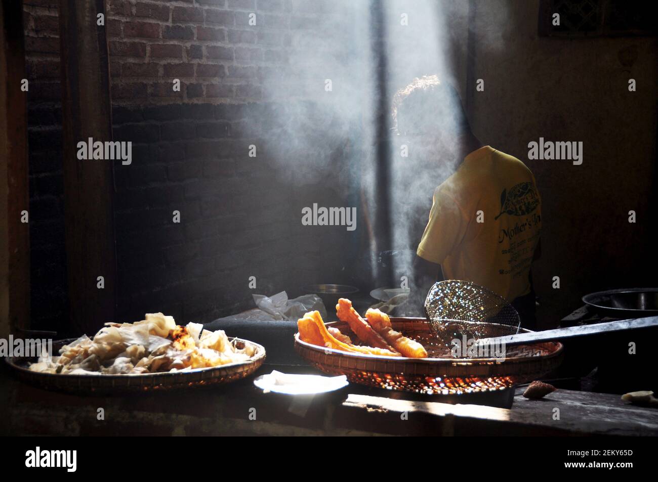Burmese vendor sale cooking deep fried dough stick for burma people and ...