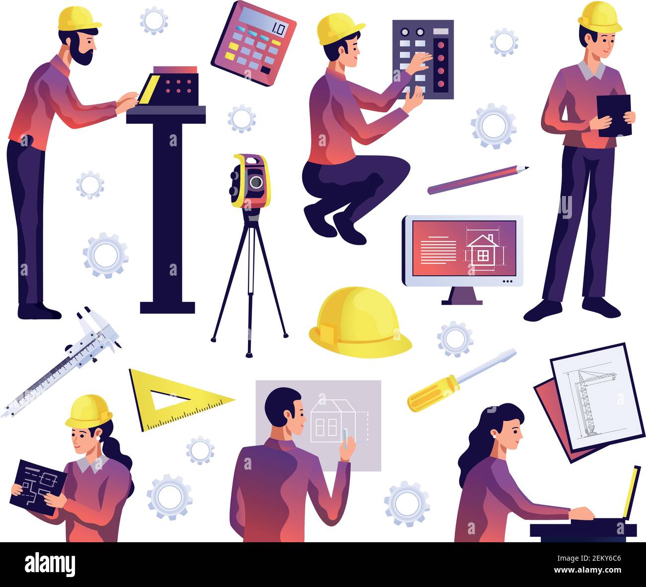 Engineering isolated set of civil construction workers architects and ...