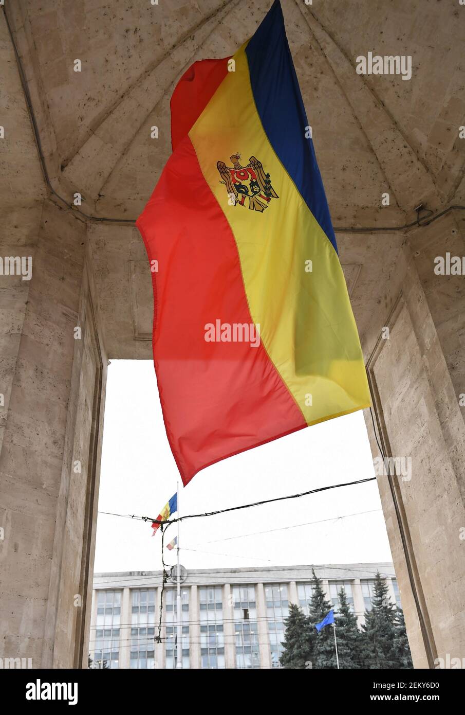 Chisinau scenery. Genre photography. National flag of Moldova inside ...