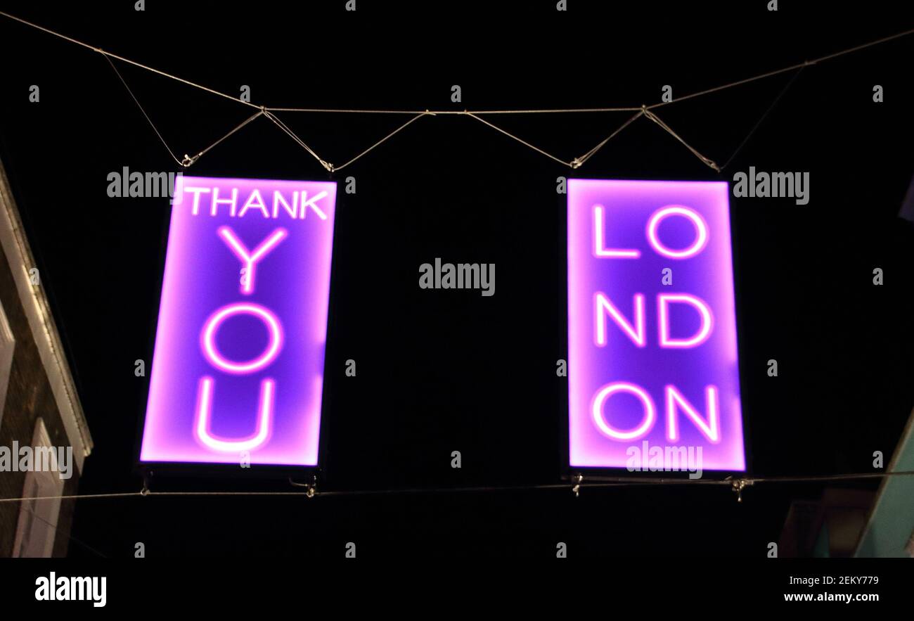 Thank You London illuminated signs seen along the street This yearâ€™s ...