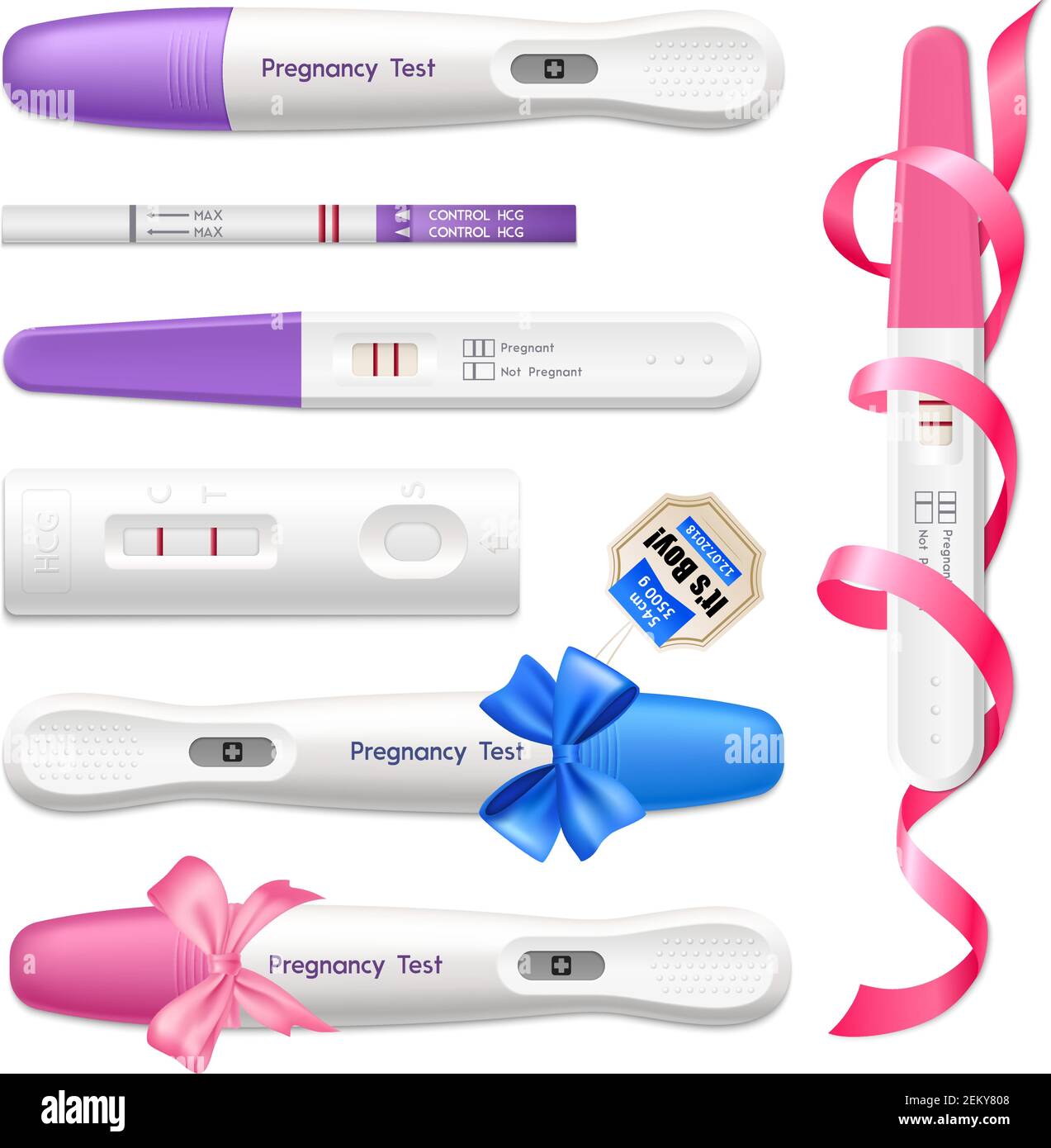 Pregnancy tests digital and 2 lines kits realistic collection with blue ...