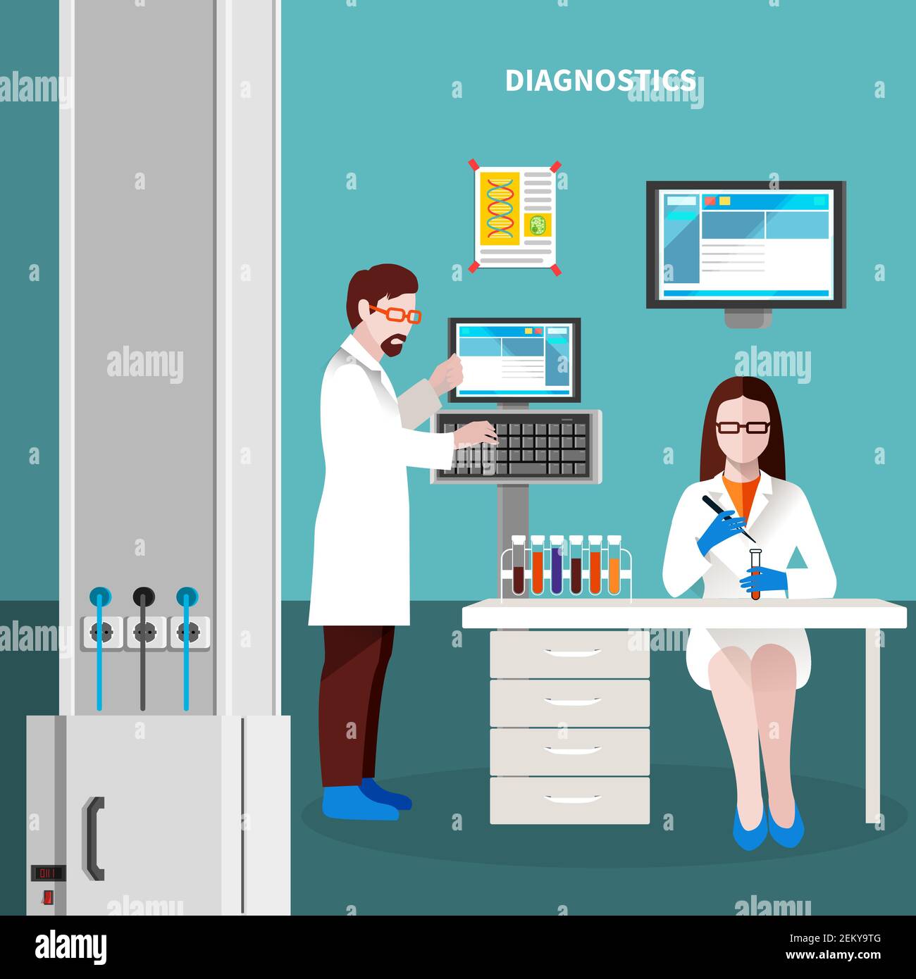 Scientists people multicolored concept with man and woman at the ...