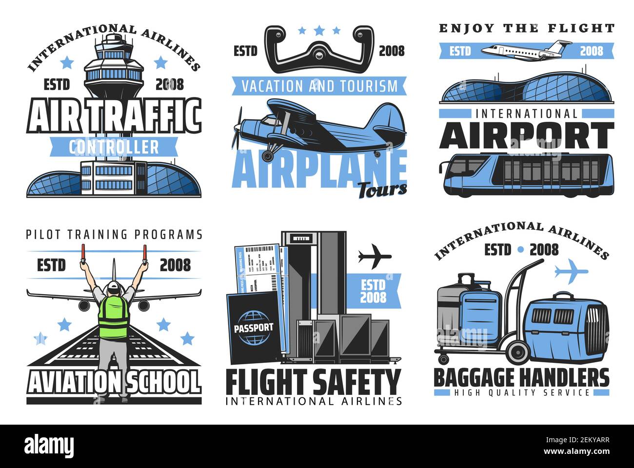 Airport and international airlines, airplane, boarding pass isolated ...