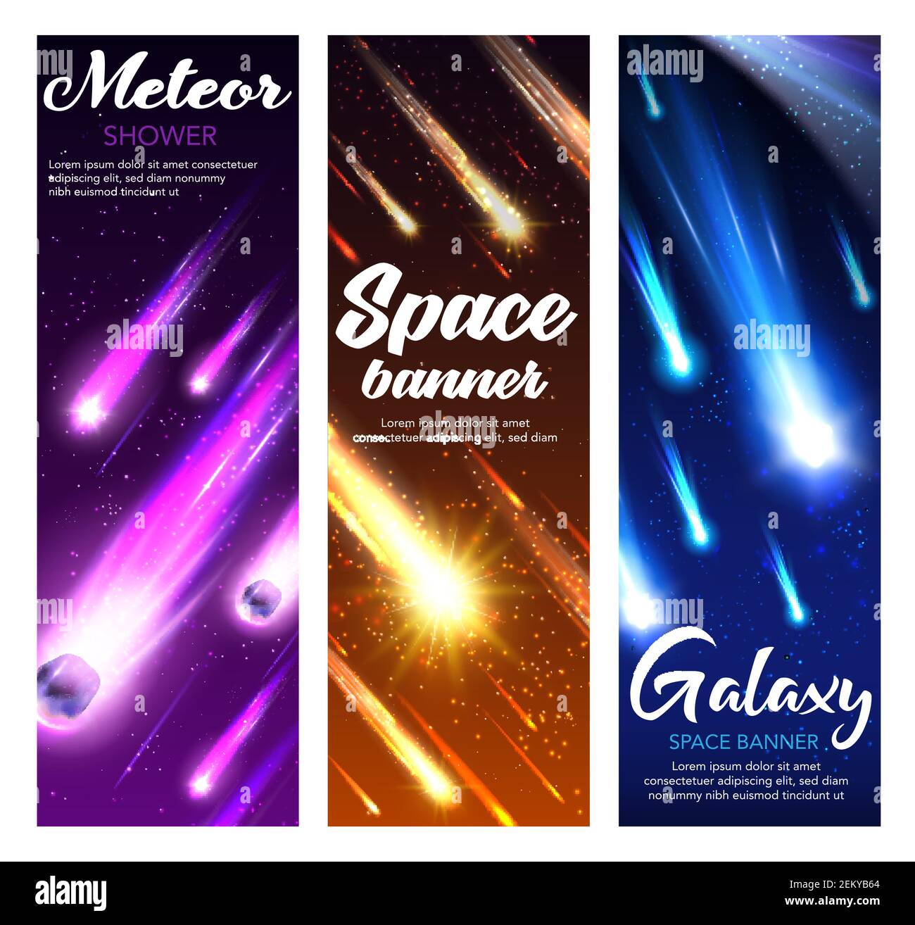 Space meteor shower with comets, stars and asteroids falling in night ...