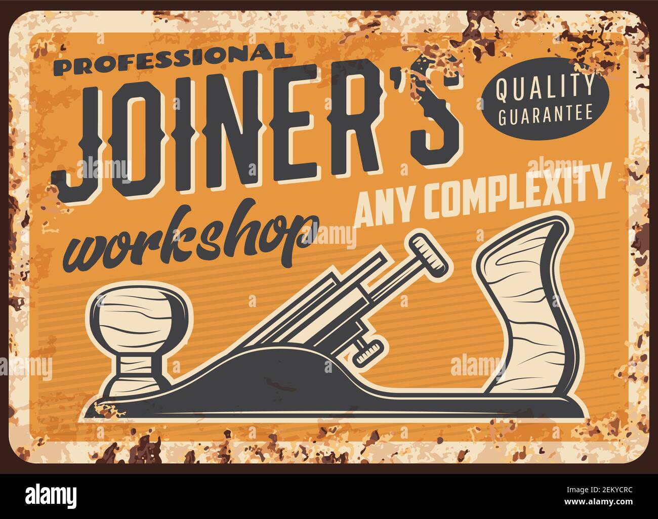 Woodwork joiner or carpenter workshop, metal plate rusty or vector ...