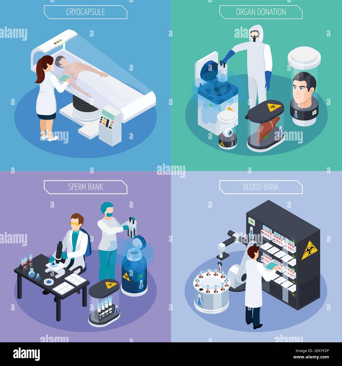 Cryonics cryogenics transplantation isometric 2x2 design concept with ... Cryonics cryogenics transplantation isometric 2x2 design concept with ...