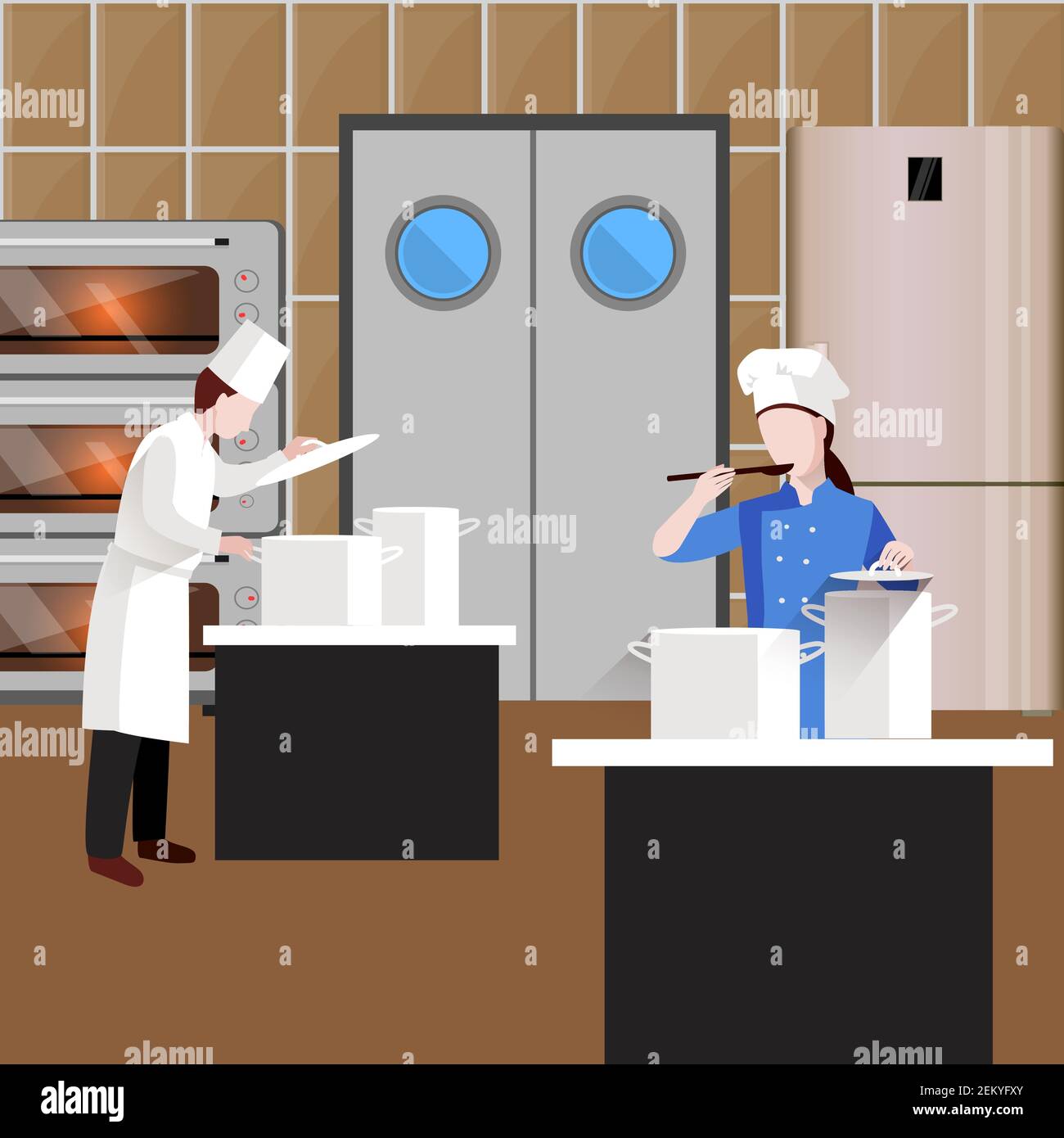 Kitchen Workers In Uniform Stock Vector Images - Alamy