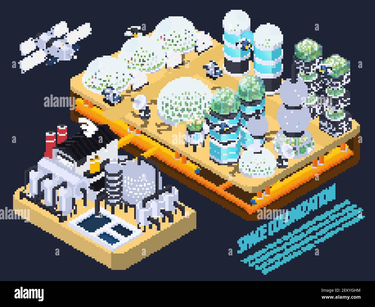 Space colonization terraforming isometric composition with images of ...