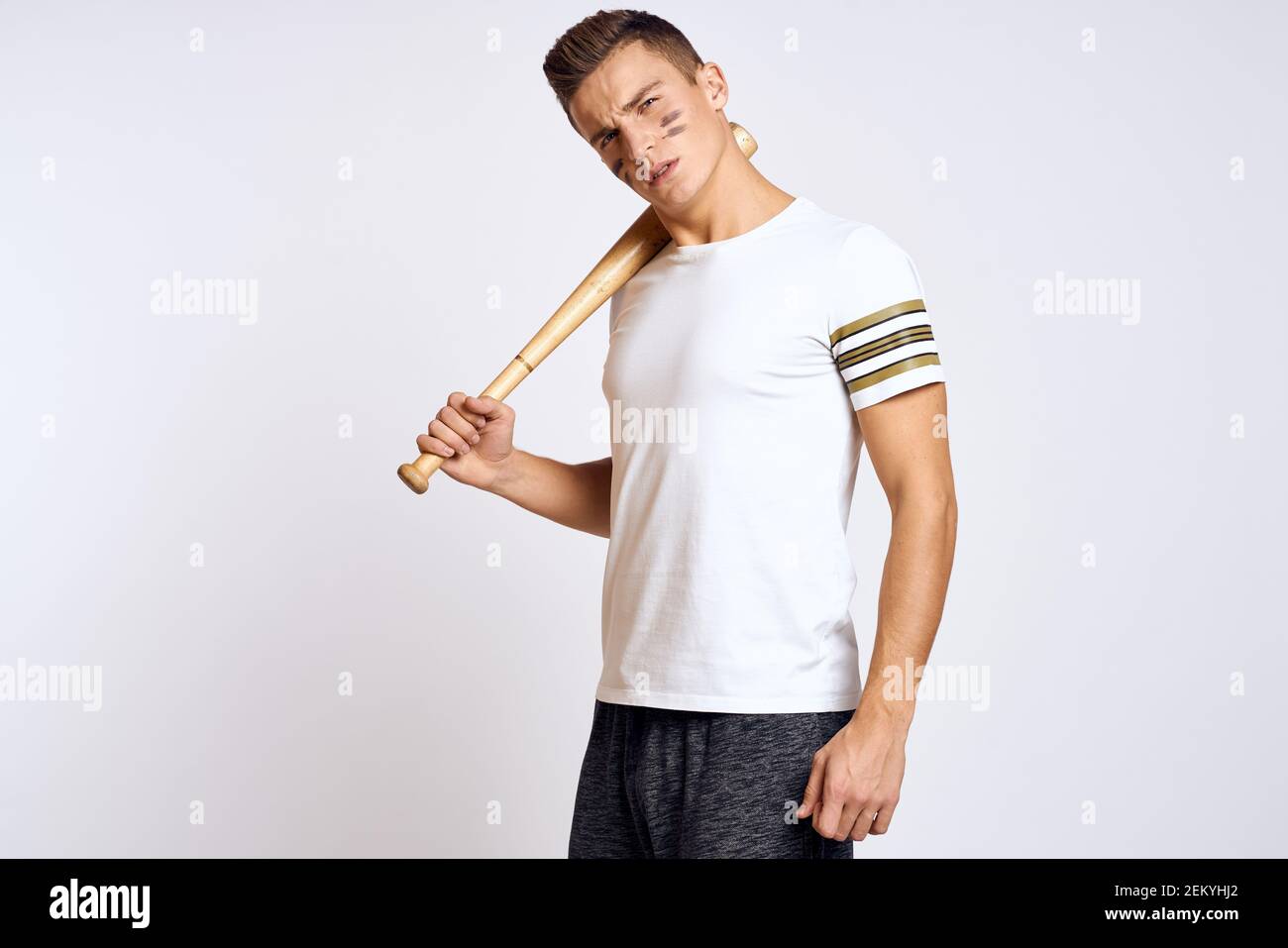 Sportive man self confidence workout baseball bat Stock Photo - Alamy