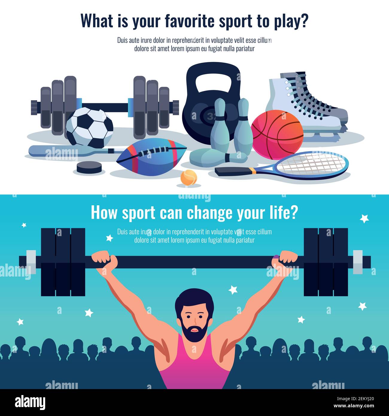 Sport horizontal banners with accessories symbols and information about ...