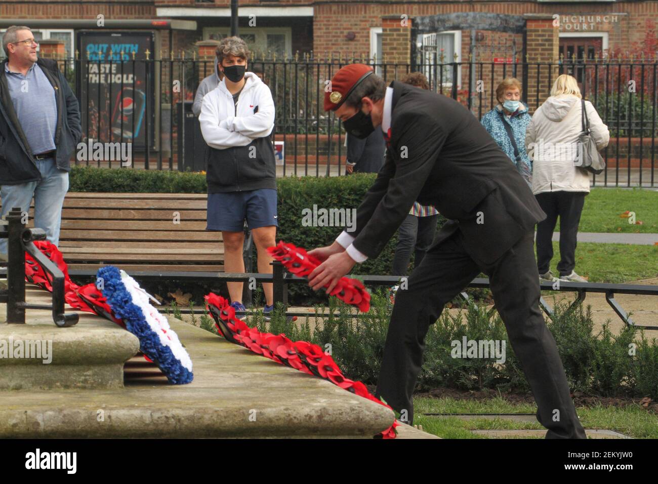 Veterans lays crosses and poppies at the War Memorial in East Ham in a ...
