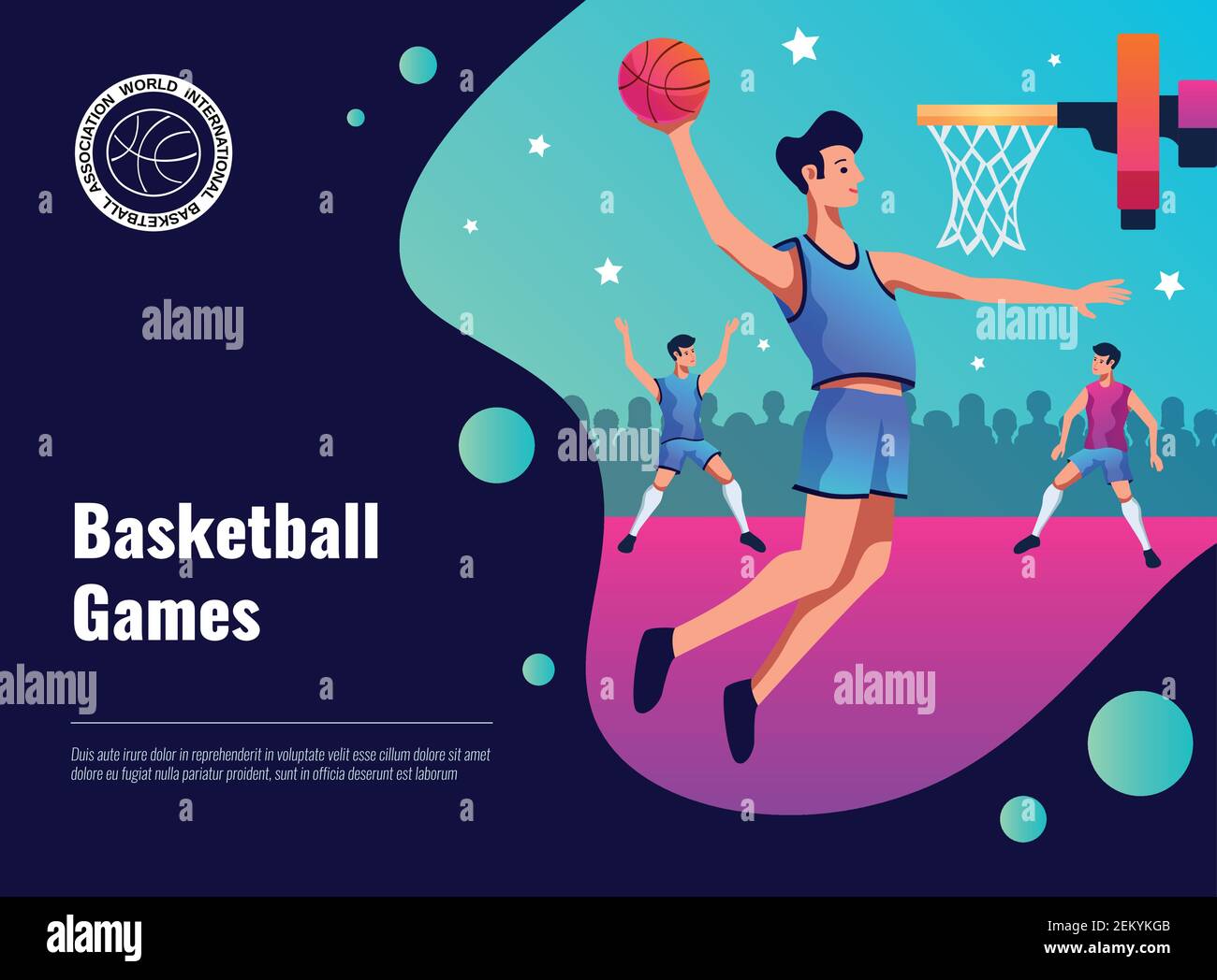 Vector illustration on sport theme with basketball games headline and ...
