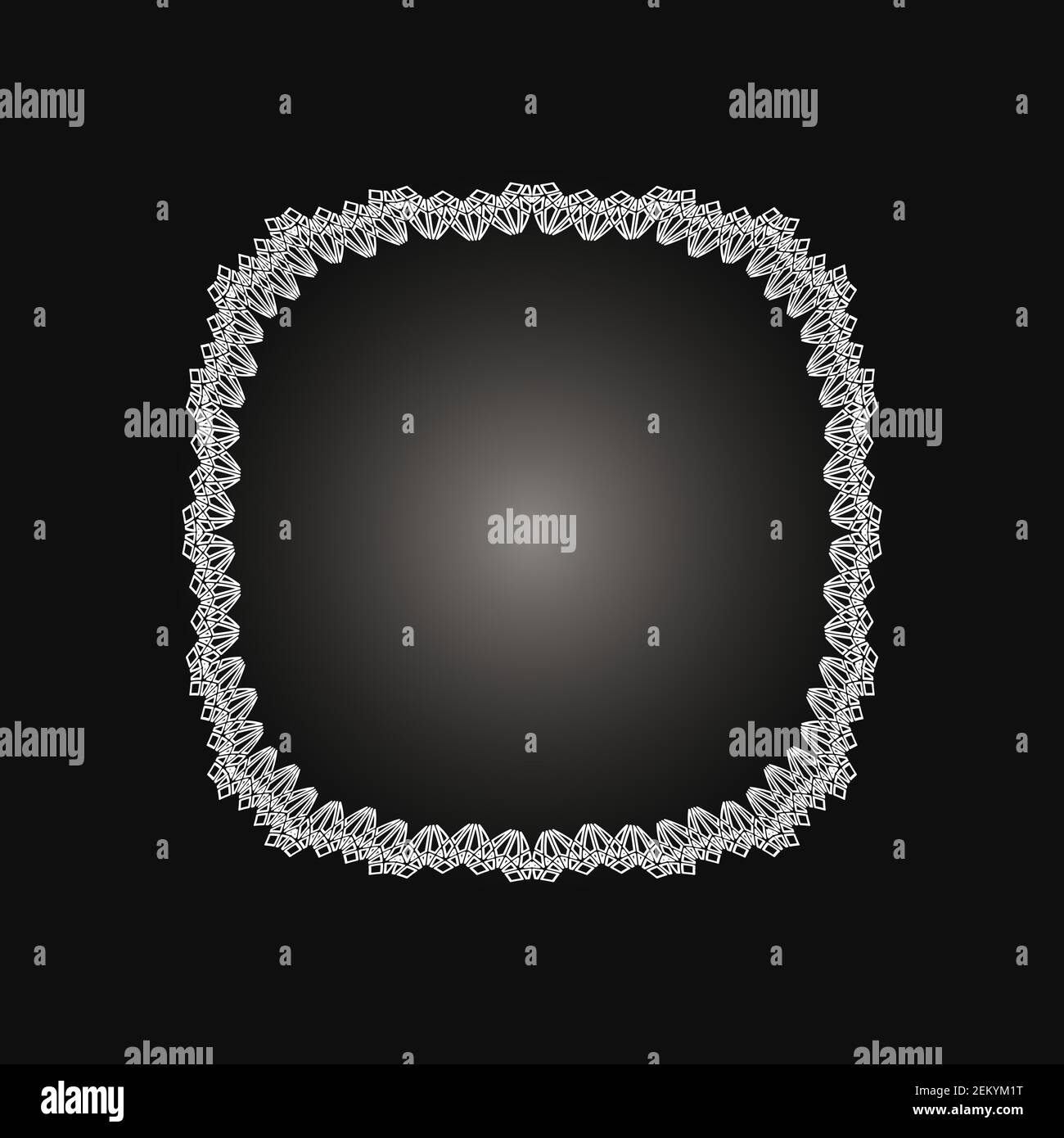 White frame with lace ornament in circle on black background. Art deco ...