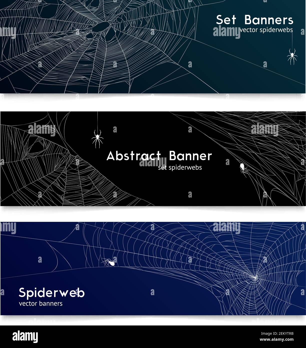 Spider web and cobwebs 3 realistic horizontal banners with black and ...