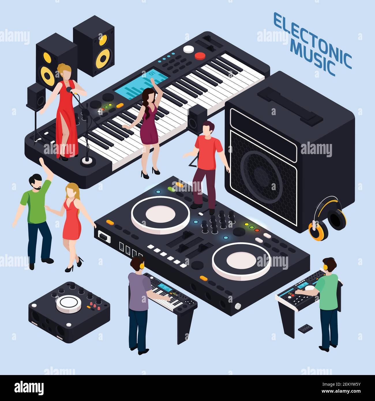 Music recording studio equipment isometric conceptual composition with ...