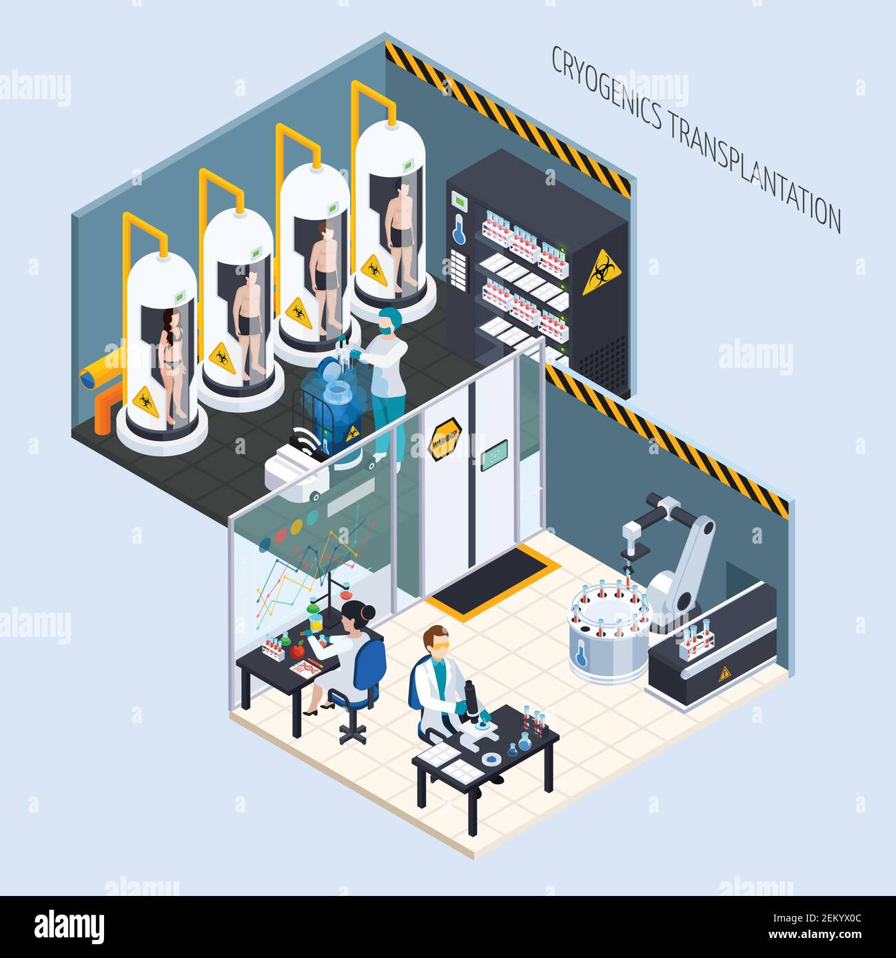 Cryonics cryogenics transplantation isometric composition with view of ...