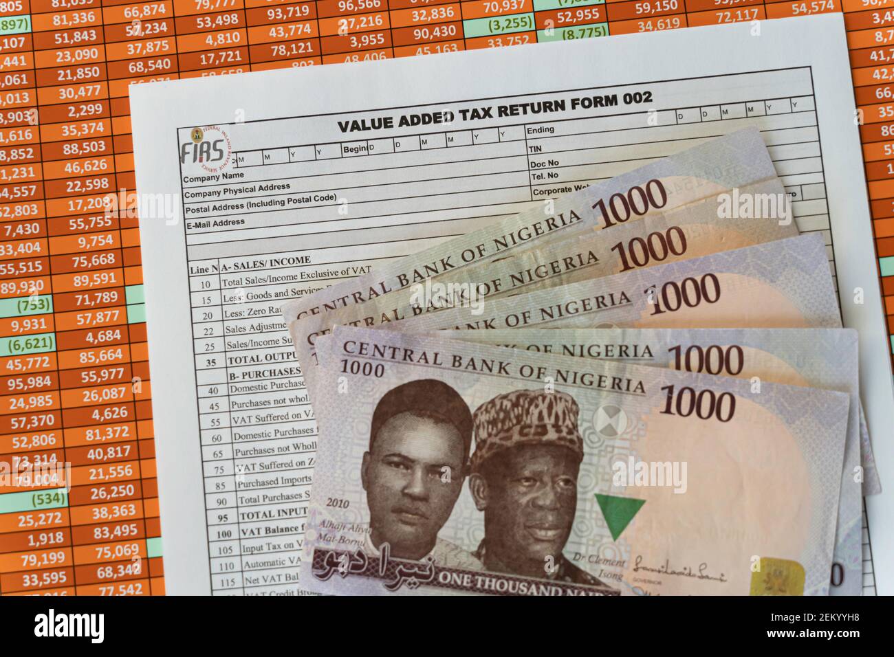Nigerian Valued Added Tax Form with Nigerian Naira Notes Stock Photo ...