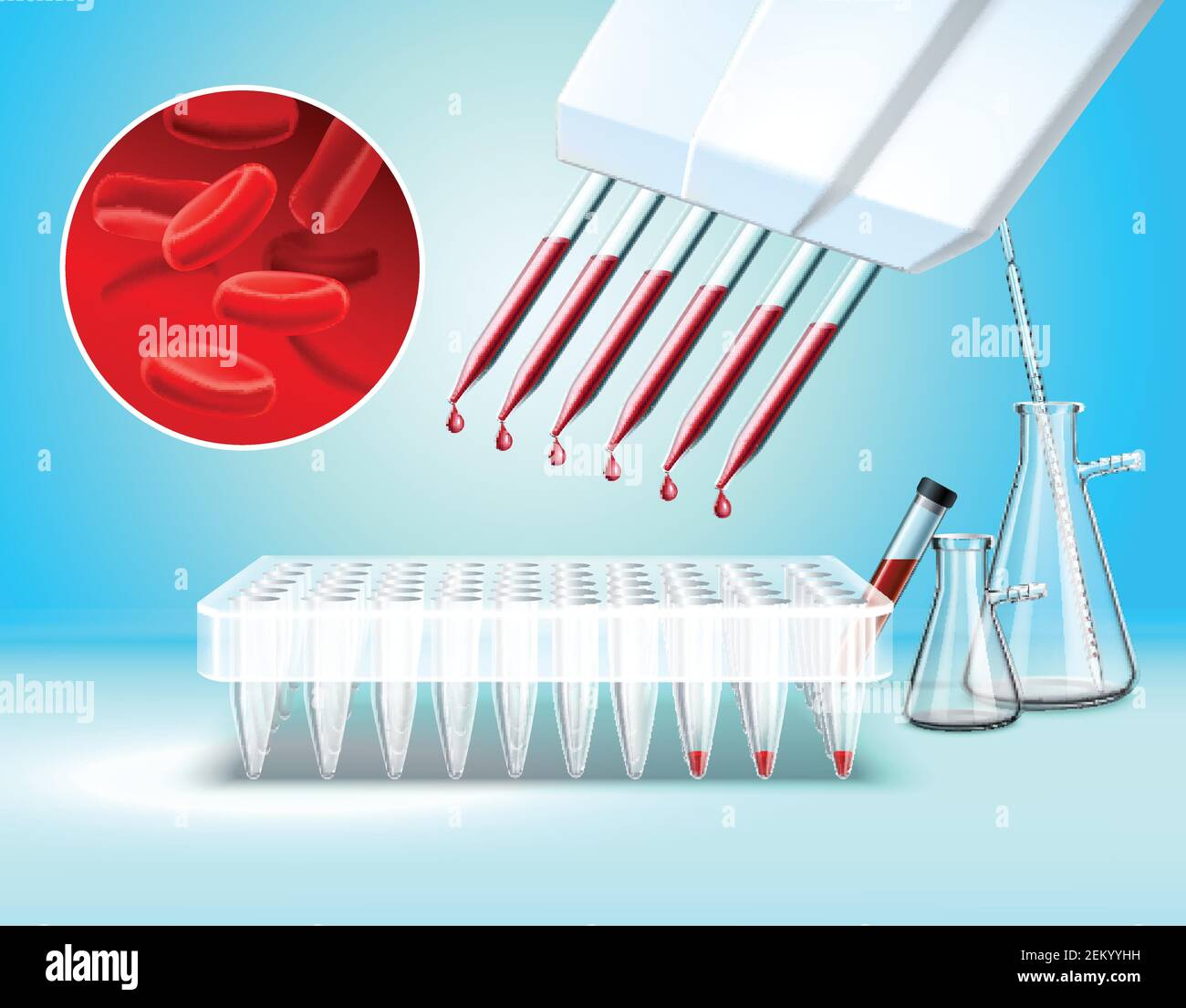 Laboratory glassware and tests composition with blood test symbols ...