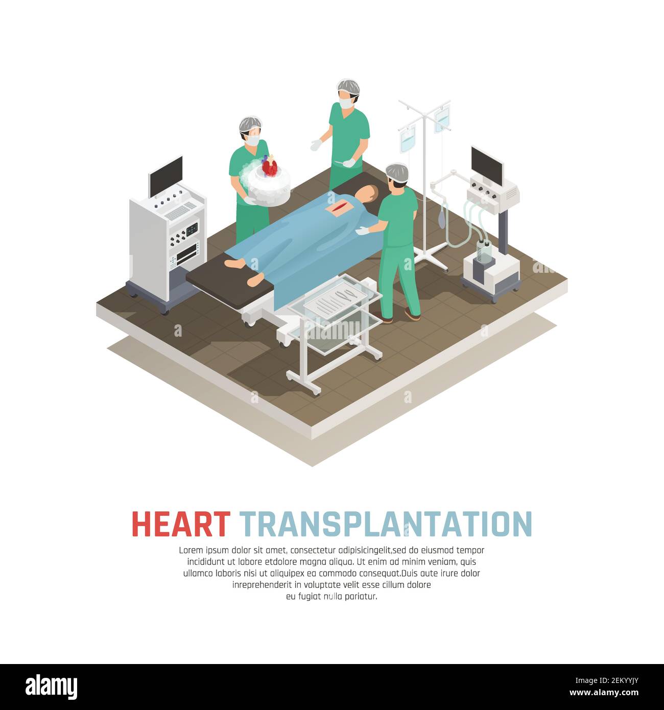 Process of human heart transplantation operation isometric composition ...
