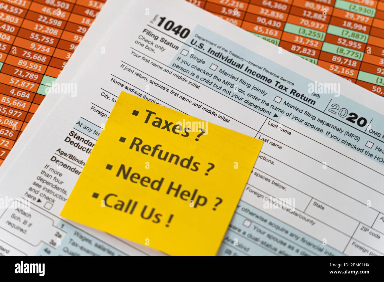 United states tax form on spreadsheet - Tax Preparation concept Stock ...