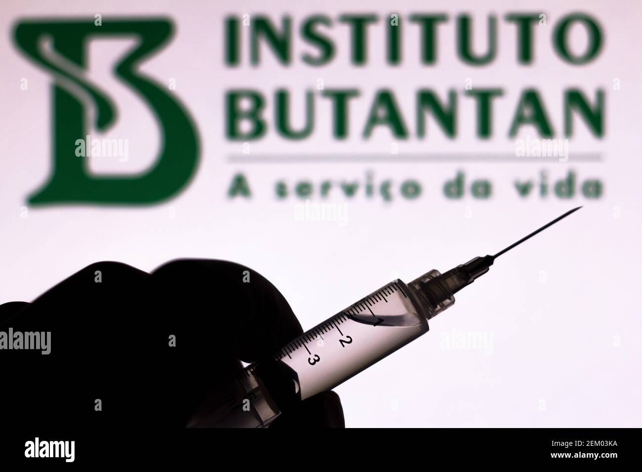 In this photo illustration a medical syringe seen with an Instituto ...