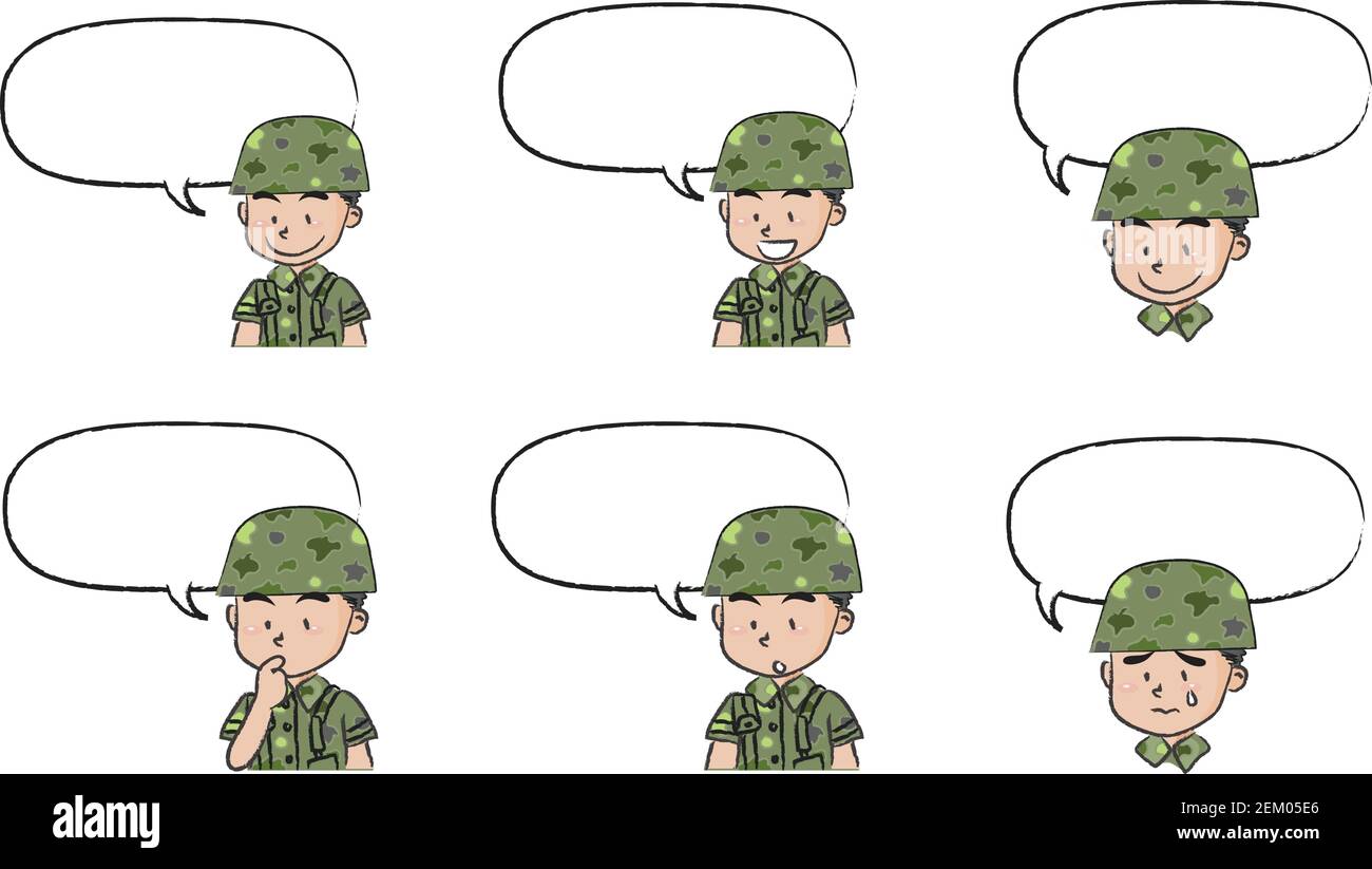 vector cartoon soldier life emoji with blank speech bubble background ...