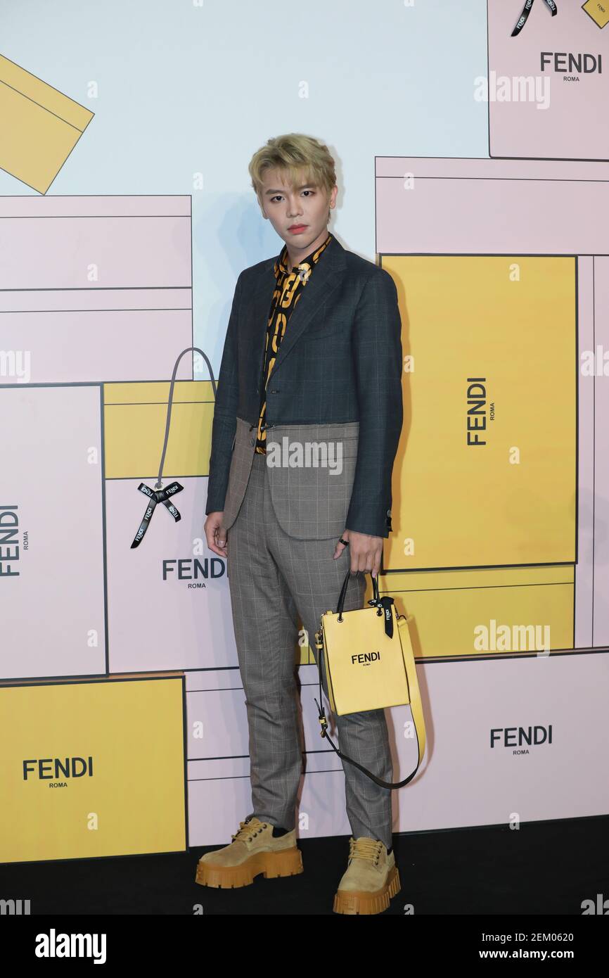 Chinese singer Jia Fan stands for the luxury brand Fendi in Shanghai ...