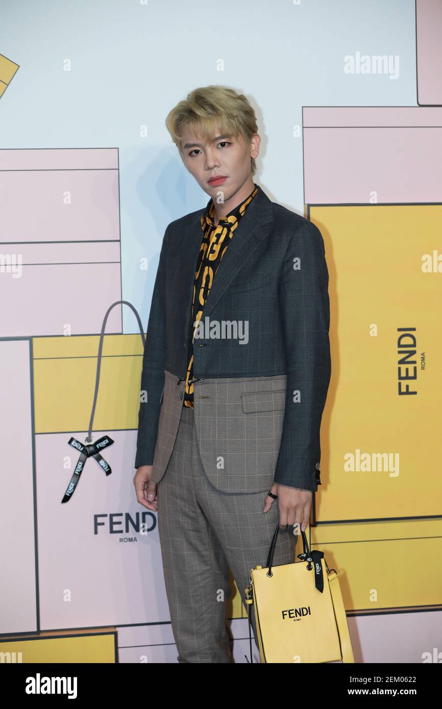 Chinese singer Jia Fan stands for the luxury brand Fendi in Shanghai ...