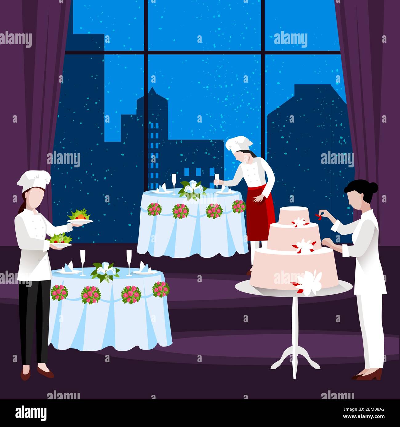 Flat cooking people flyer with the restaurant is decorated and arranged ...