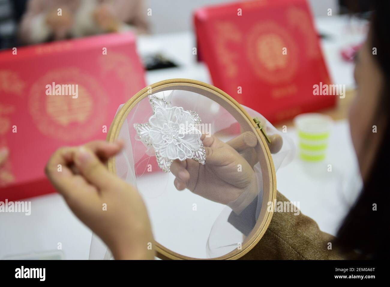 Anhui, CHINA-Female residents learn to make handmade palace fan ...