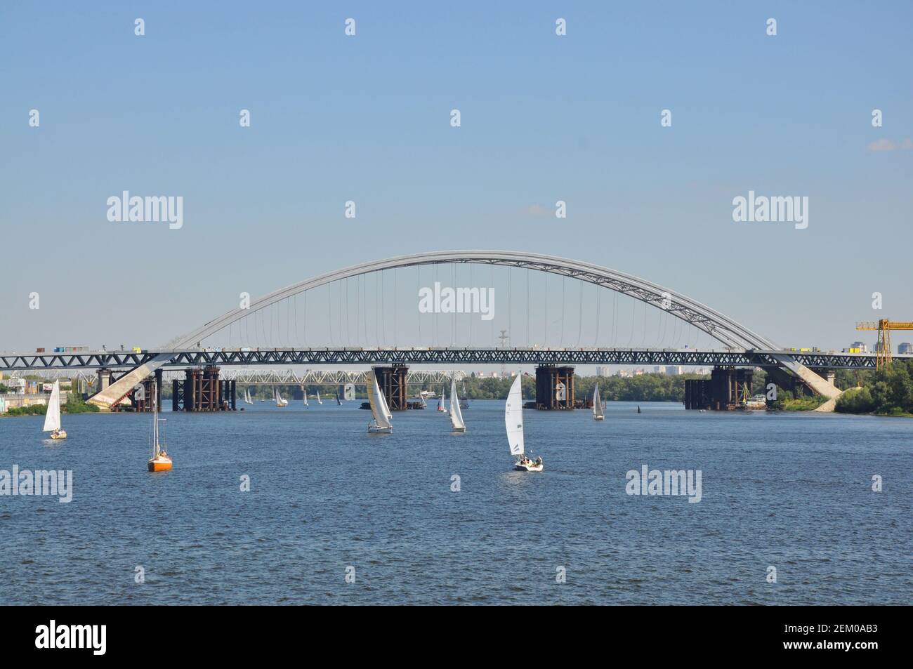 View of the Podilskyi Bridge (Podil's'ko-Voskresens'kyi Bridge), a ...