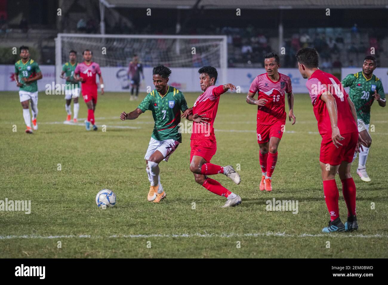 Bangladeshi Biplo Ahmed (M) seen action during the First FIFA friendly ...