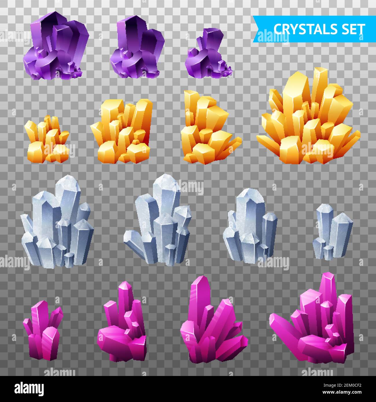 Set of realistic crystals gems and diamonds of different forms isolated ...