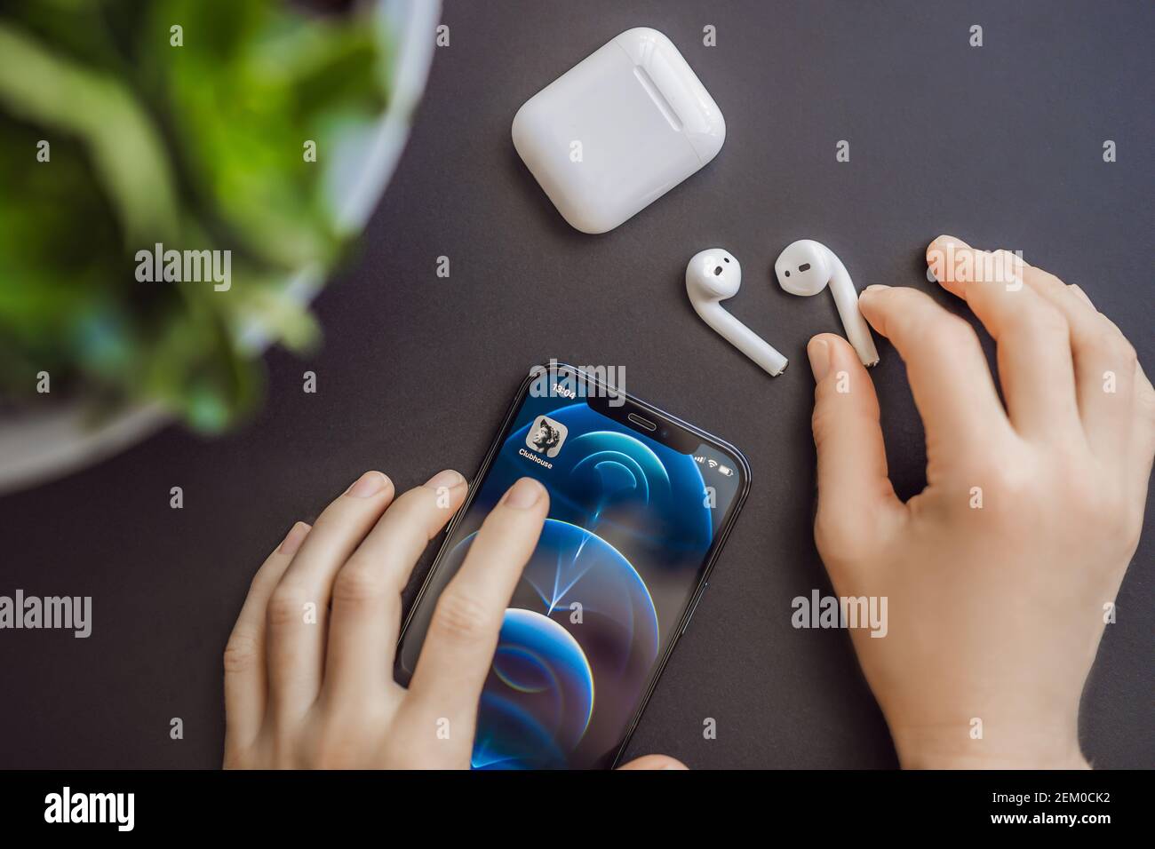 February 23, 2021, USA, New York: Clubhouse audio chat application view ...