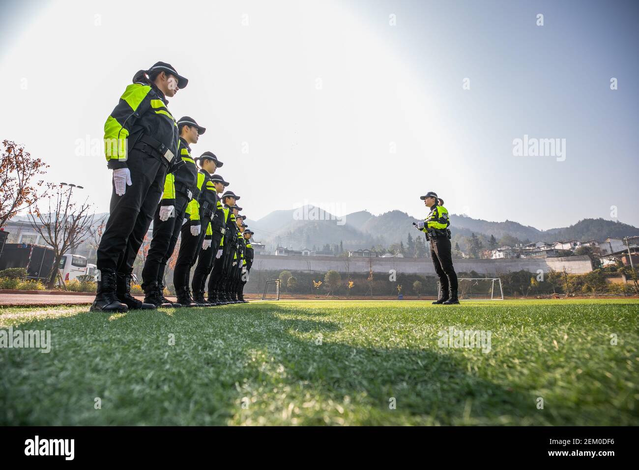 Female traffic police members under the guidance of instructors held ...