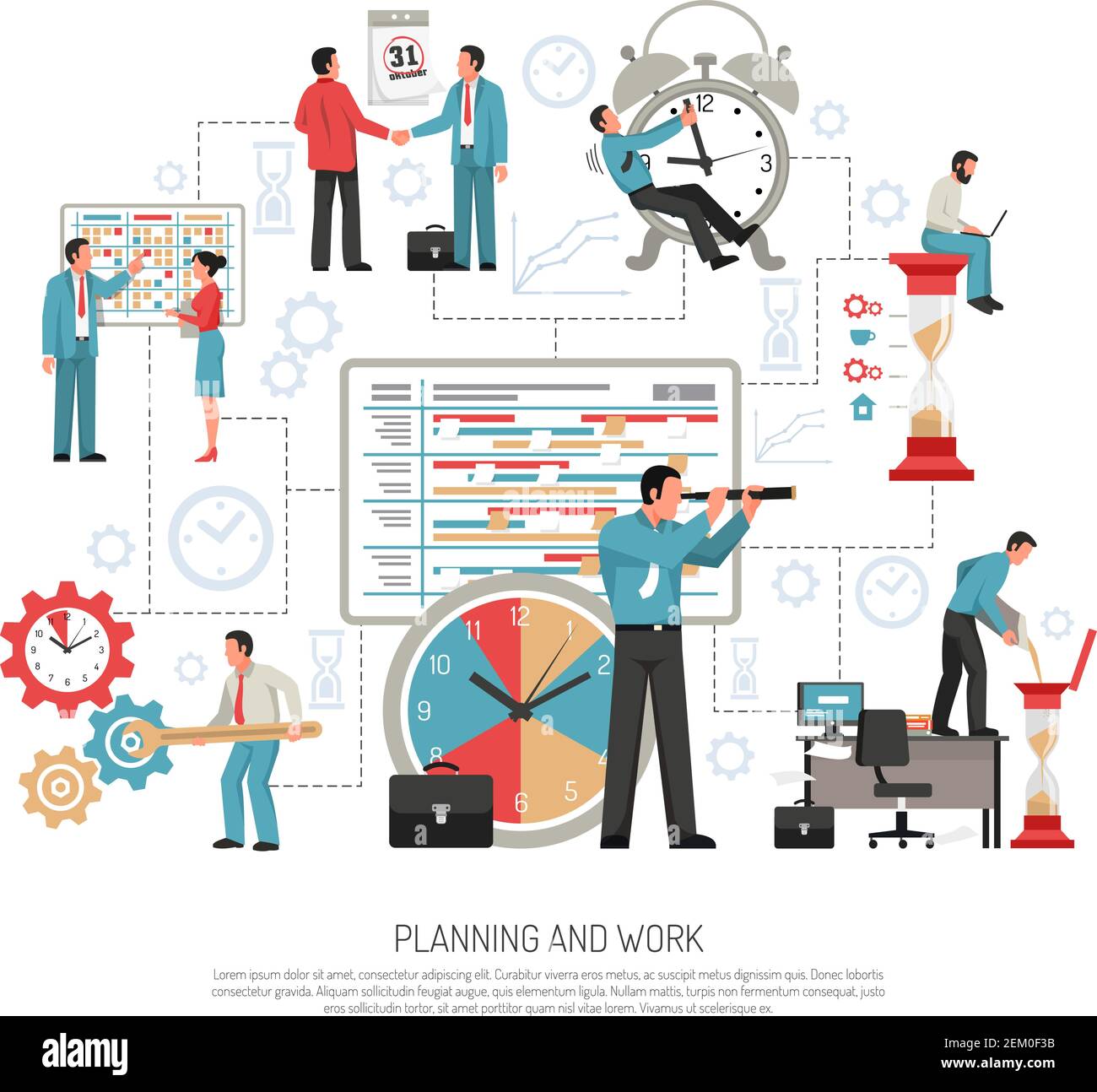 Planning schedule and work at office flat design concept on white ...