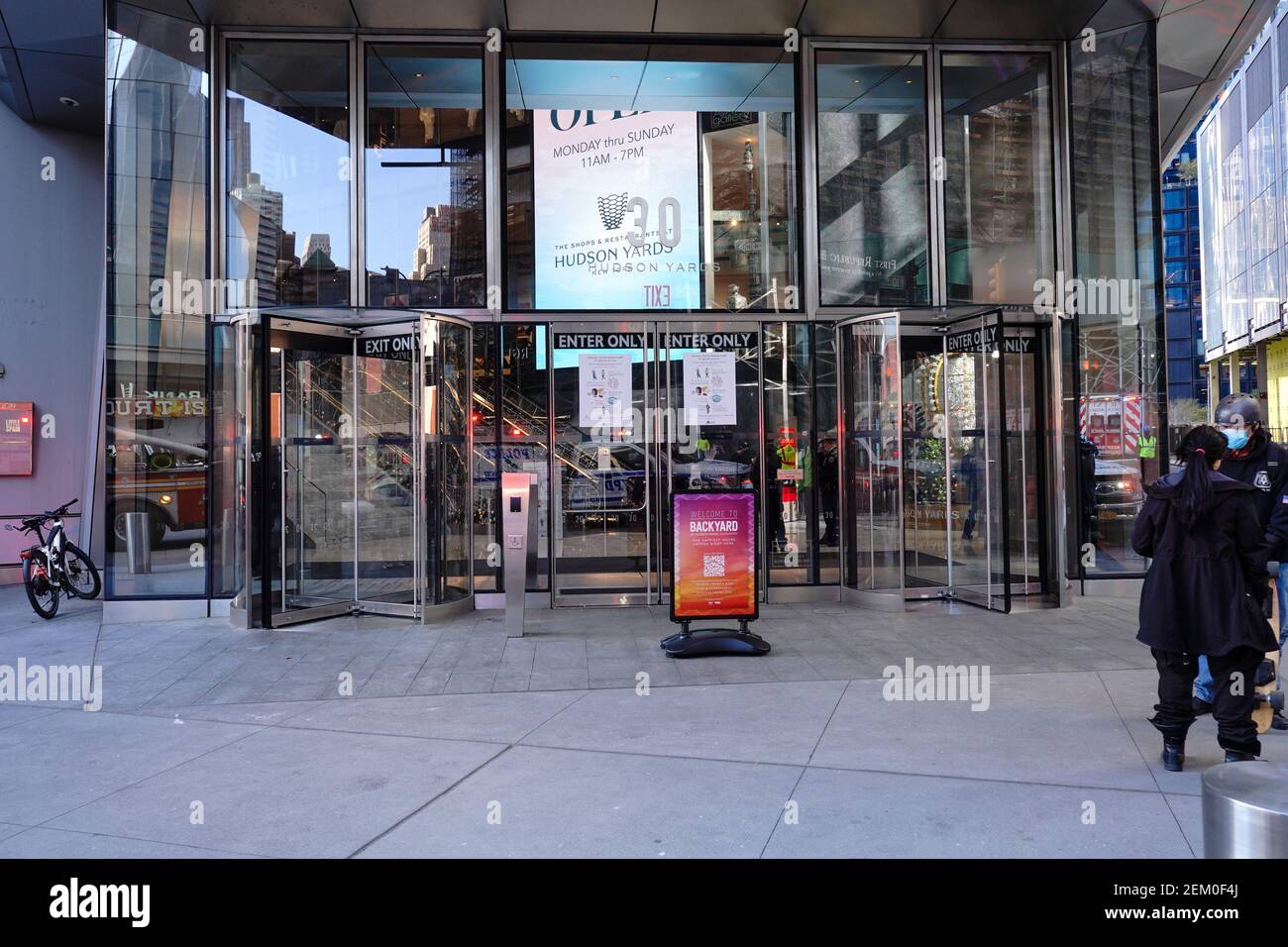 A view of the entrance where a scaffolding collapsed. A scaffolding ...