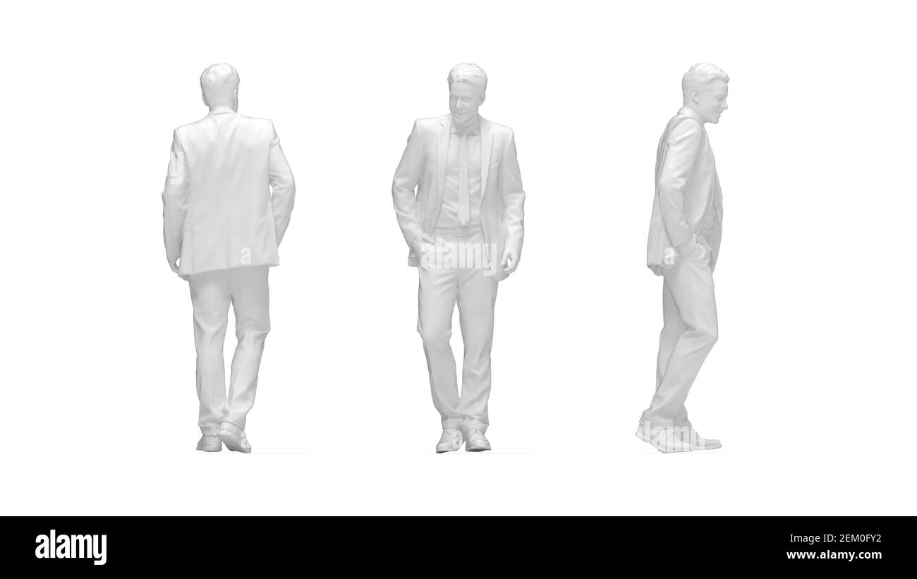 3D rendering of a business man multiple views, front side back Stock ...