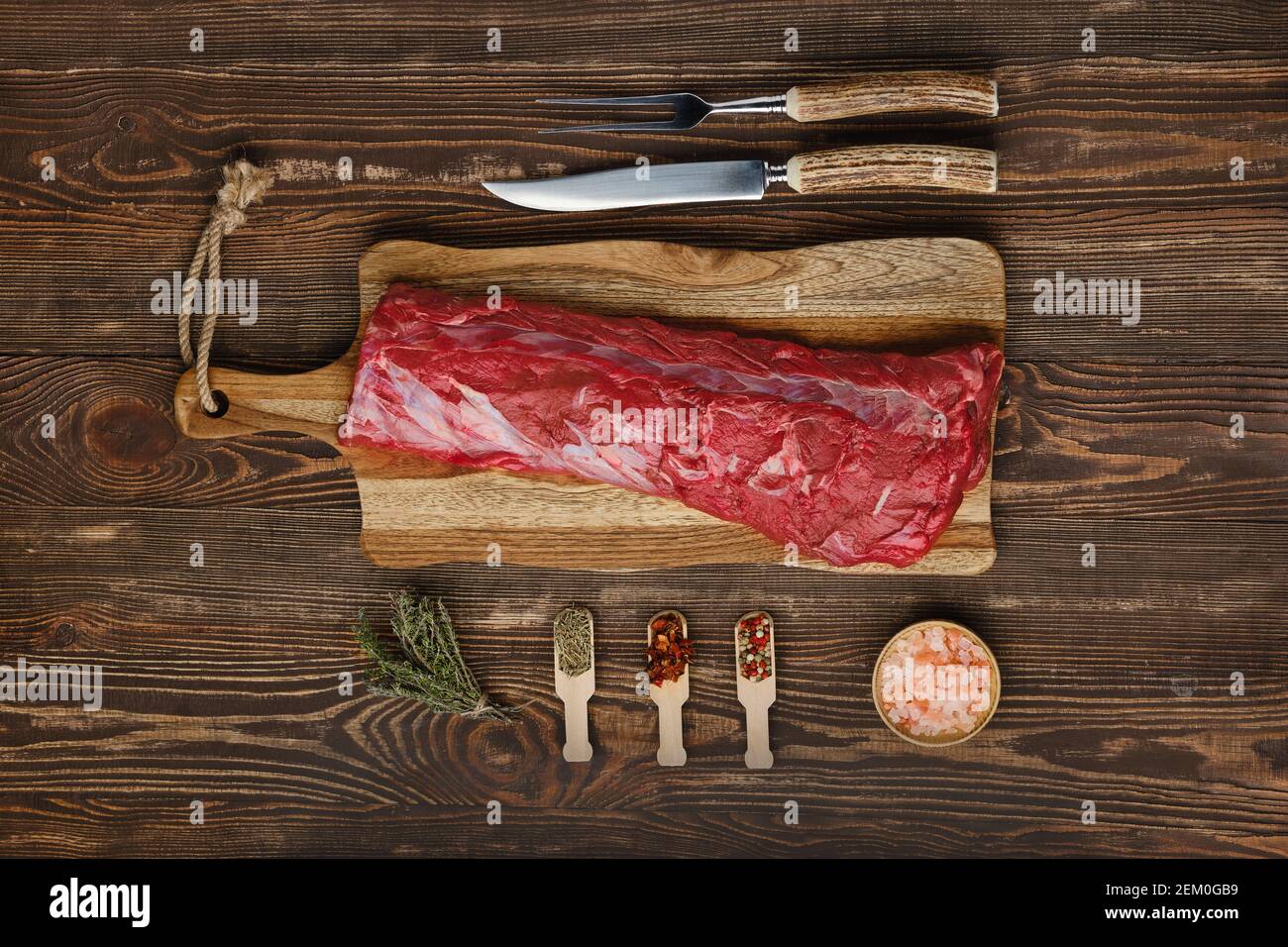 Overhead view of raw fresh beef tenderloin roast with spices Stock ...