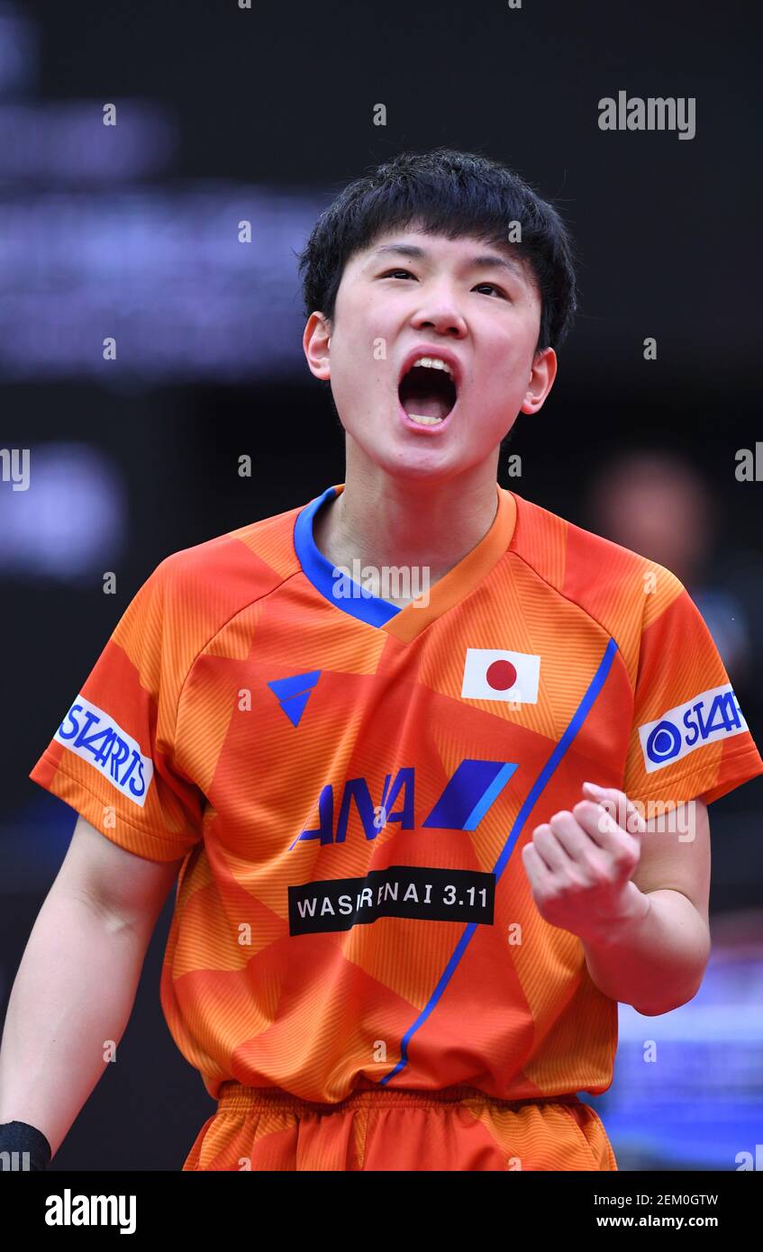Japanese table tennis player Tomokazu Harimoto plays against South ...