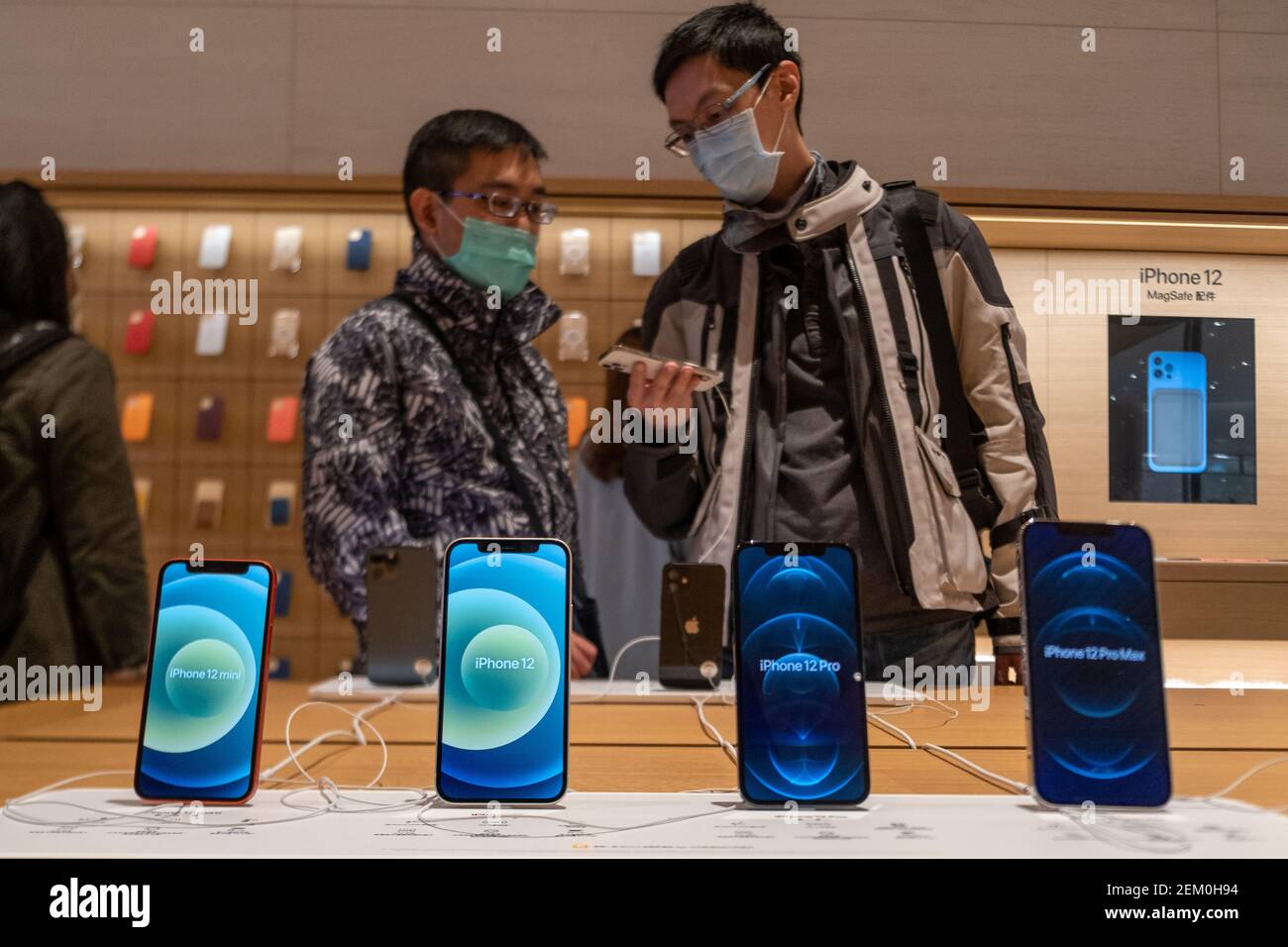 Apple iPhone 12 series seen on display at an Apple store after the ...