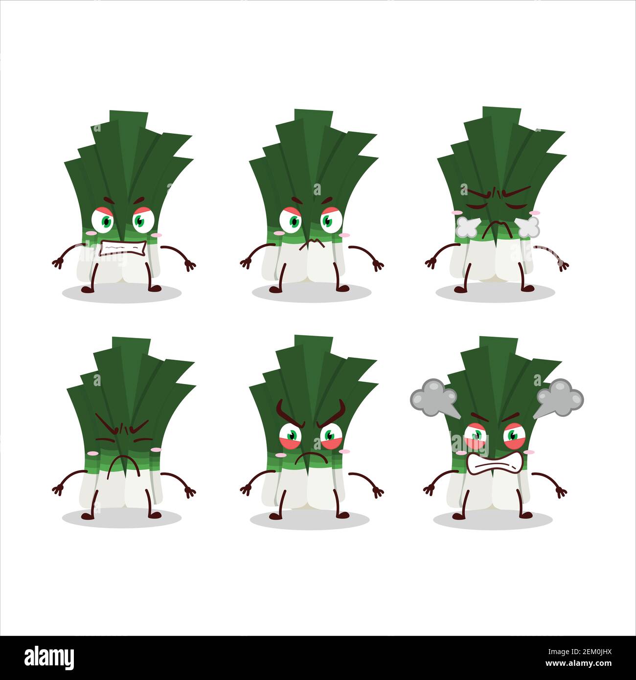 leek cartoon character with various angry expressions. Vector ...