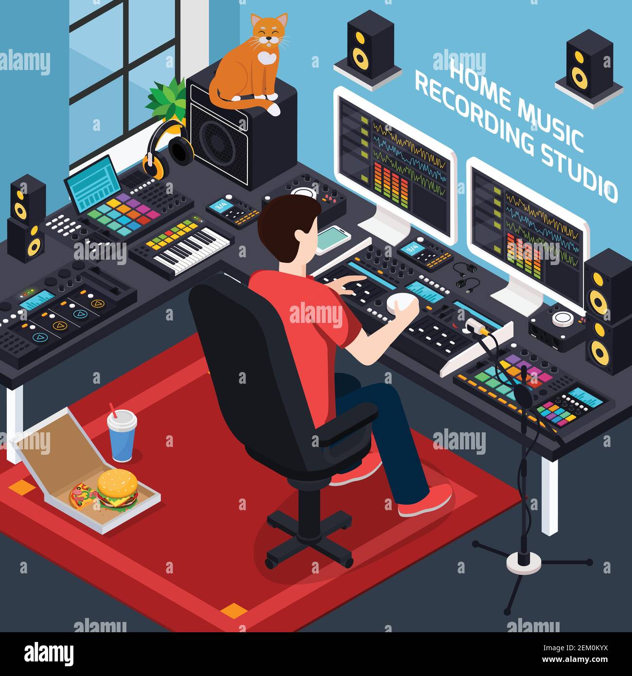 Music recording studio isometric composition with images of pro audio ...