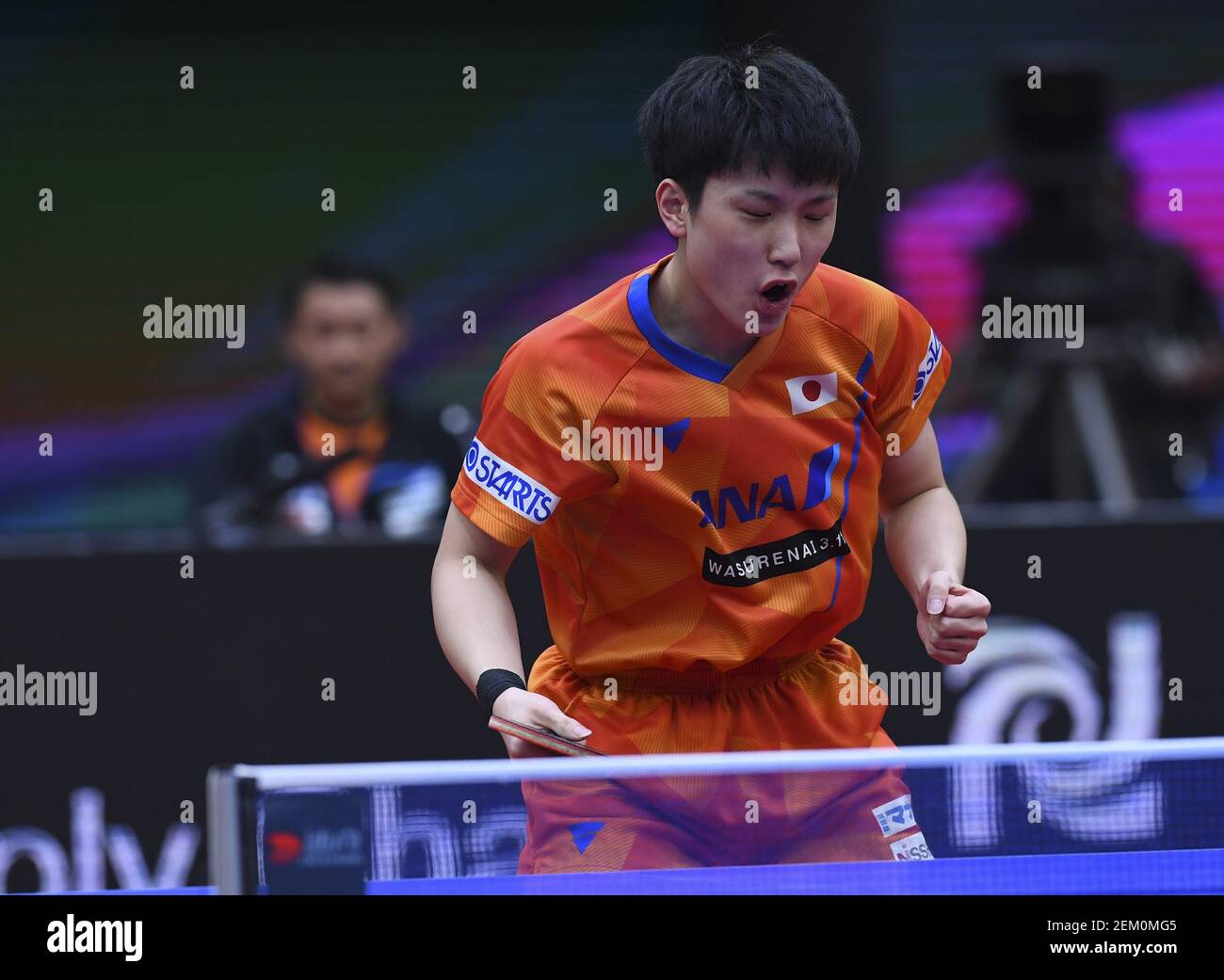 Japanese table tennis player Tomokazu Harimoto plays against South ...