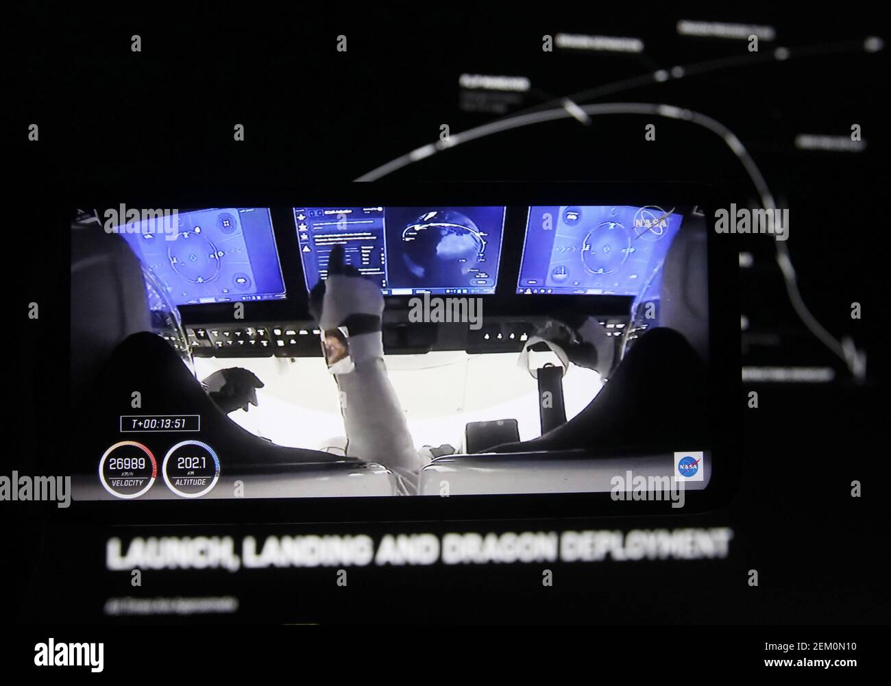 In this photo illustration a NASA SpaceX Crew-1 mission launch is seen ...