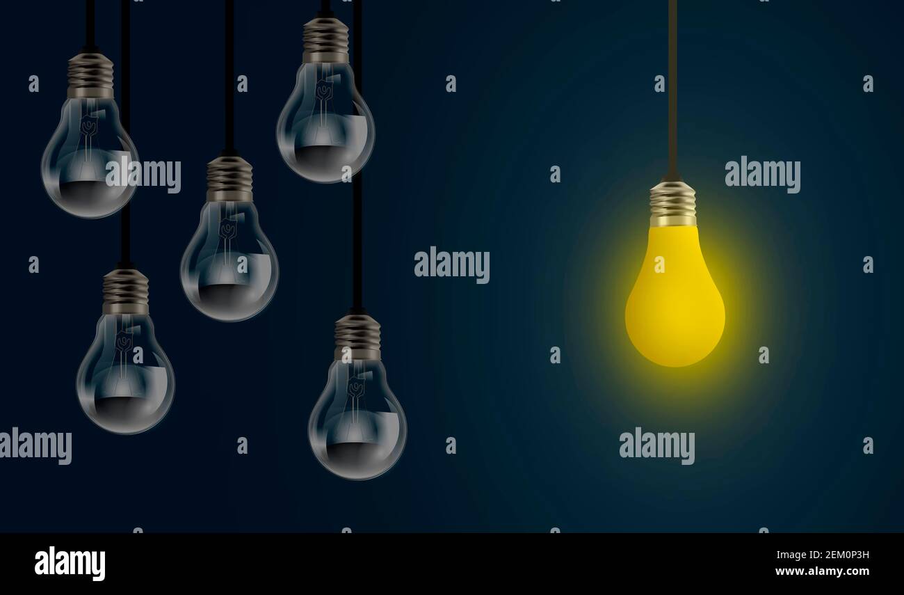 illuminated light bulb idea concept. yellow lightbulb difference ideas ...