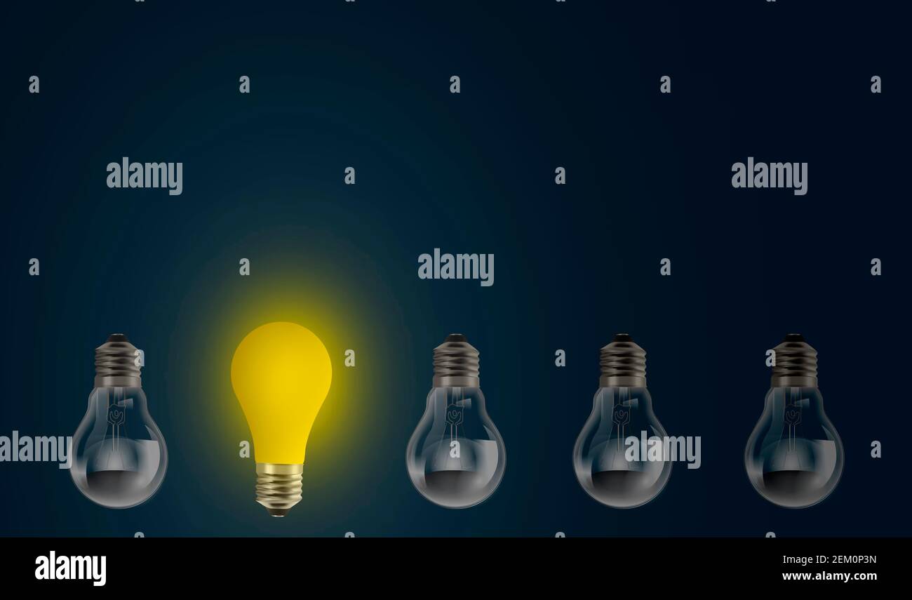 illustration of group light bulb with one different (glowing light bulb ...