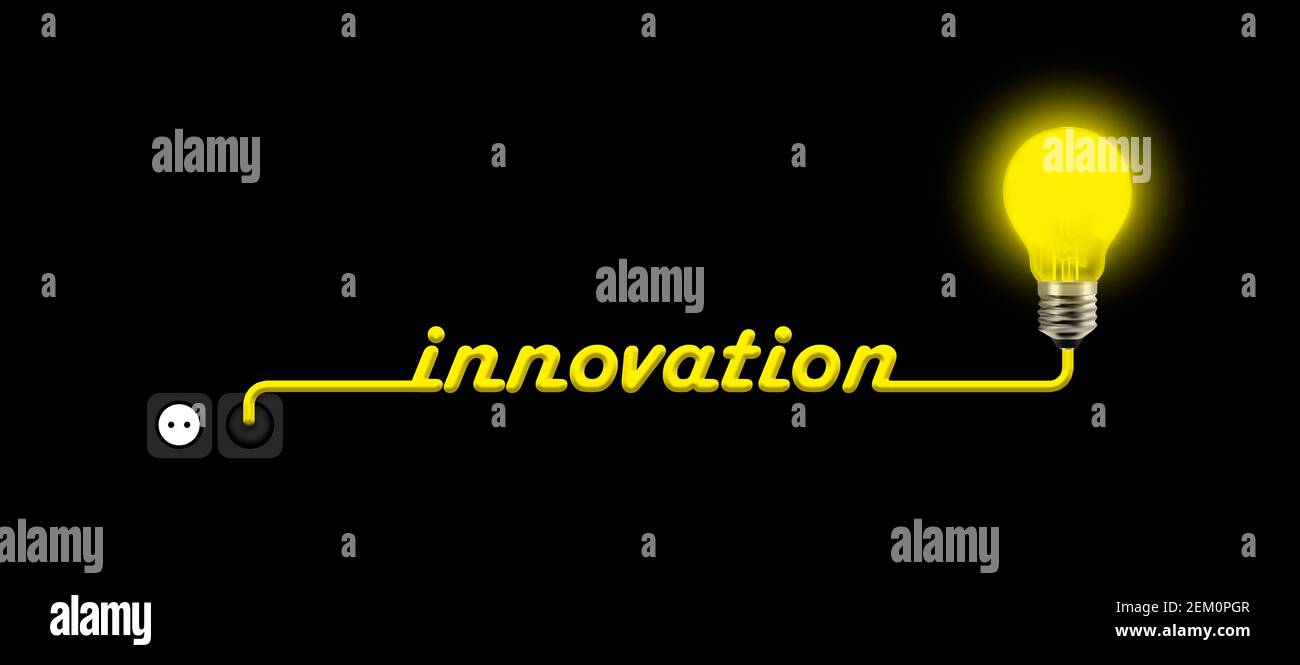 Light-bulb Innovation concept, black background banner, made by yellow ...